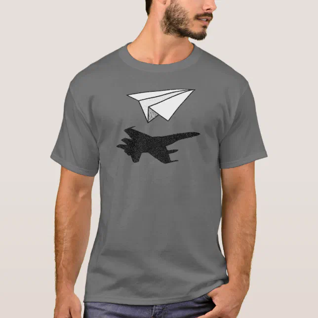 Paper Plane Fighter Jet Shadow T-Shirt | Zazzle