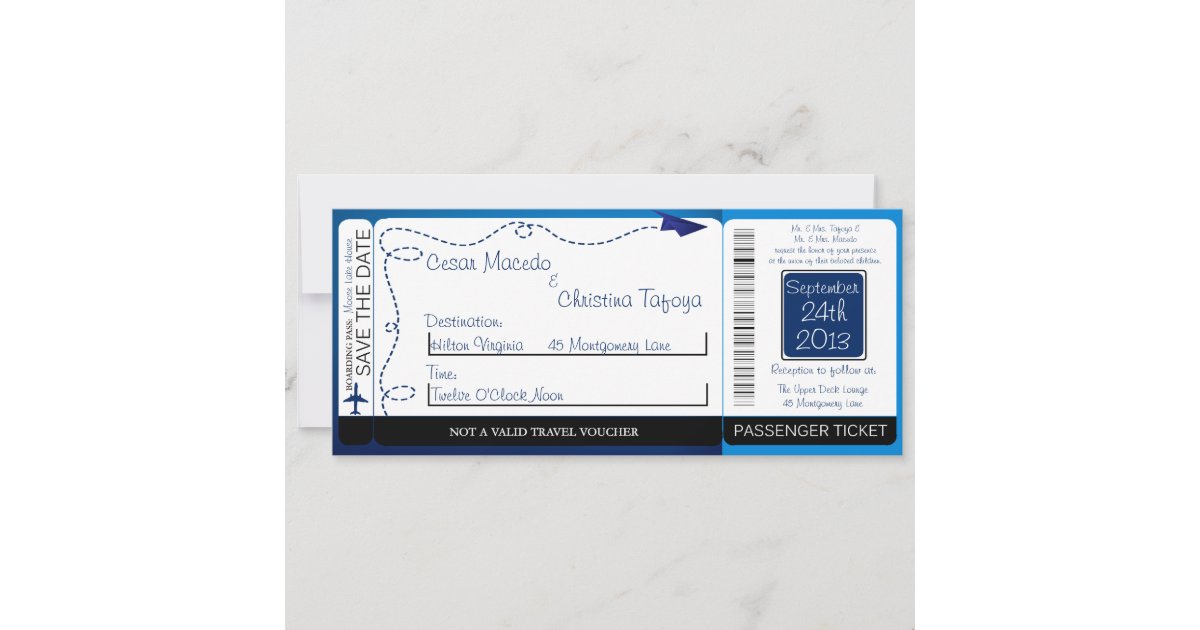 Paper Plane Flyin Boarding Pass Wedding Invitation | Zazzle