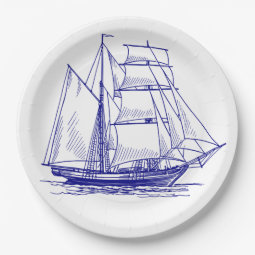 Paper plate Blue sail boat ship nautical | Zazzle