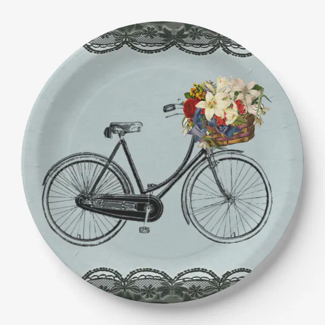 Paper plate mint green ivory bicycle bike | Zazzle