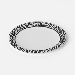 Paper plate with a Greek key pattern design black | Zazzle