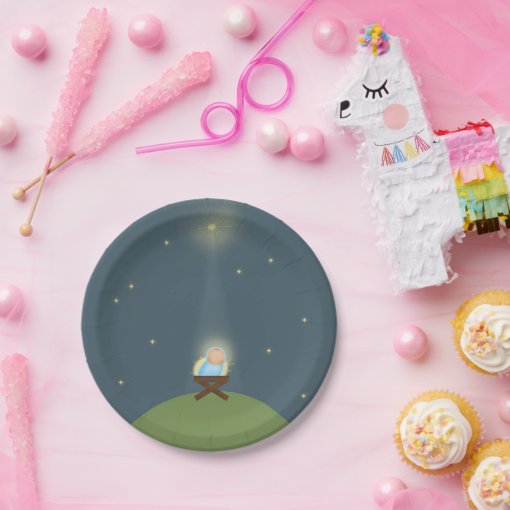 Paper plate with baby Jesus nativity Illustration | Zazzle