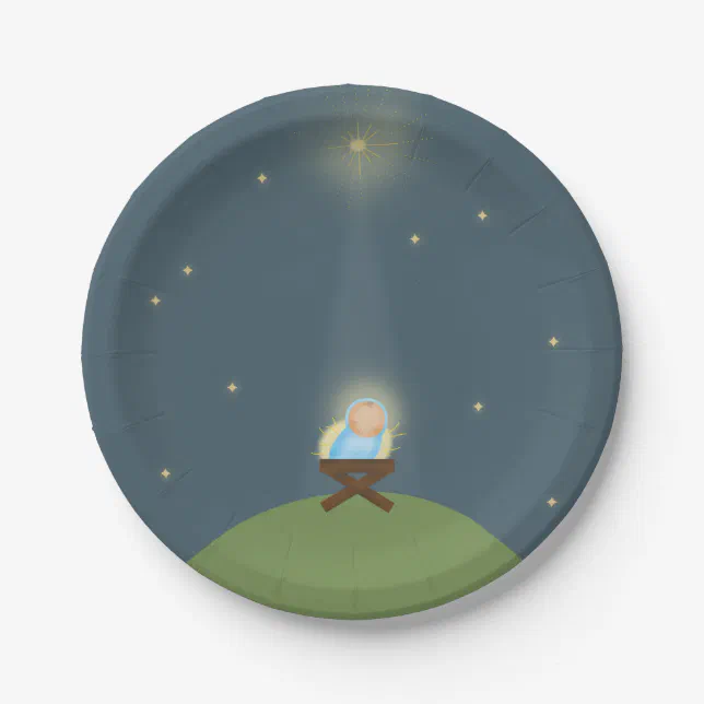 Paper plate with baby Jesus nativity Illustration | Zazzle