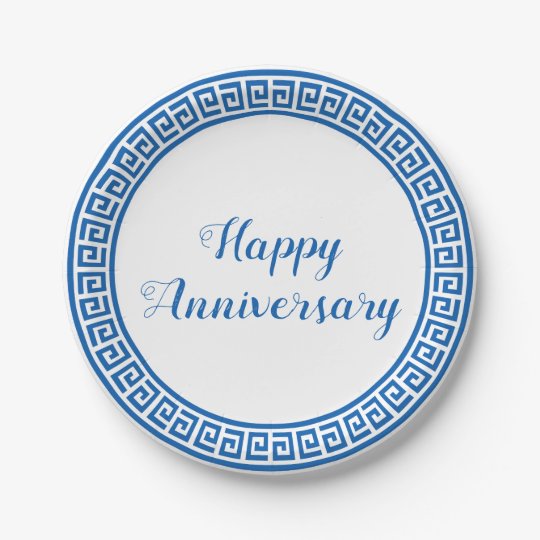Paper plate with blue & white Greek Key design | Zazzle.com