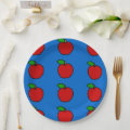 Paper Plate with Red Apples on Blue | Zazzle