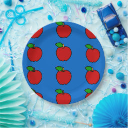 Paper Plate with Red Apples on Blue | Zazzle