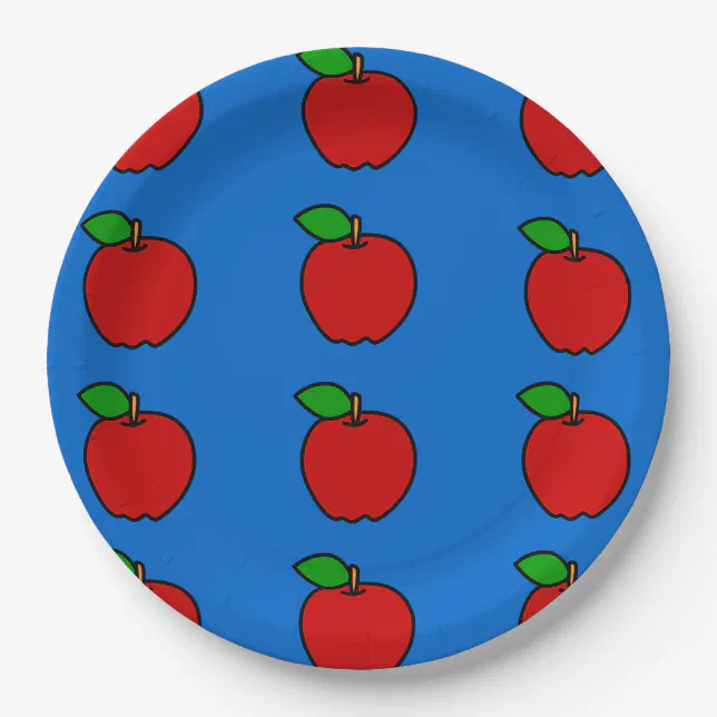 Paper Plate with Red Apples on Blue | Zazzle