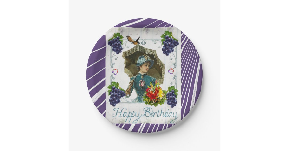 Paper Plates, Happy Birthday Victorian Stripe Paper Plates | Zazzle