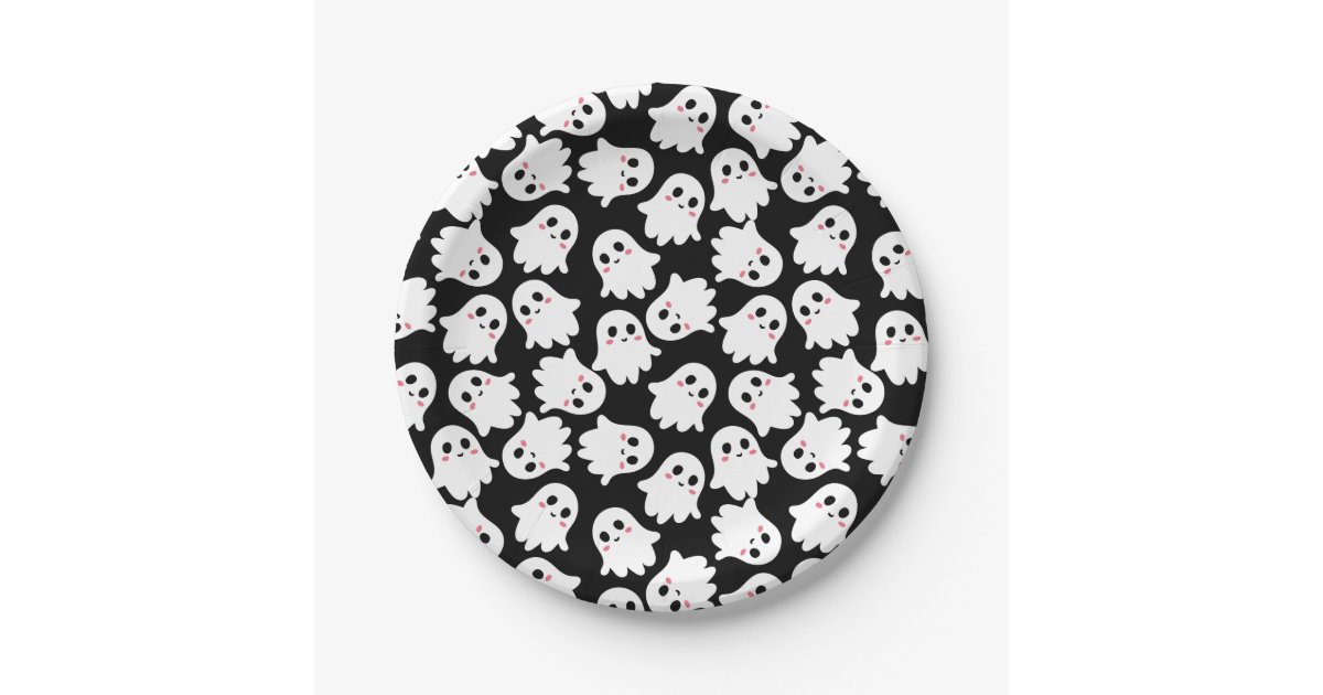 paper plates printed with cute kawaii ghosts | Zazzle