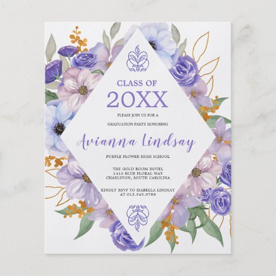 PAPER Purple Floral Graduation Party Invitation | Zazzle.com