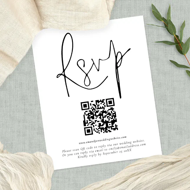 PAPER QR Code Script Wedding RSVP | Zazzle