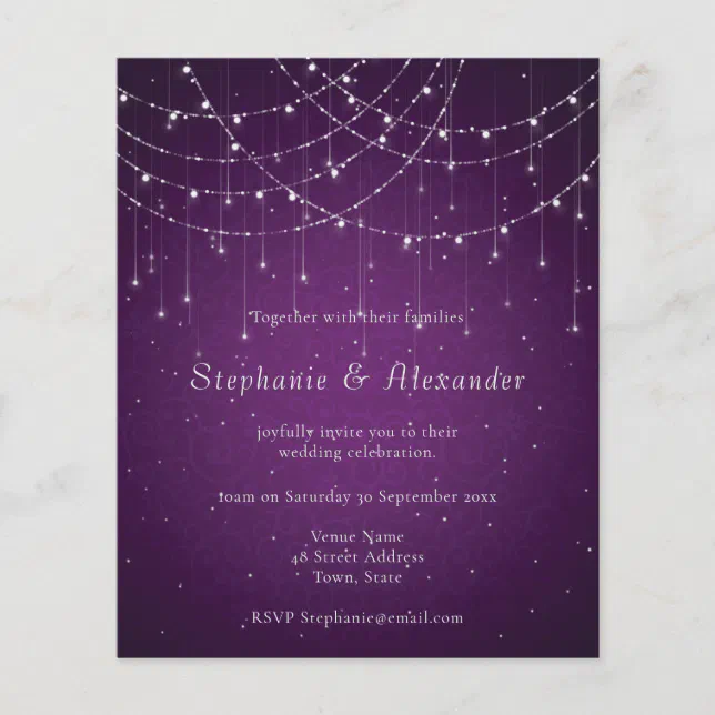 PAPER Royal Purple & String Lights Wedding Invite | Zazzle