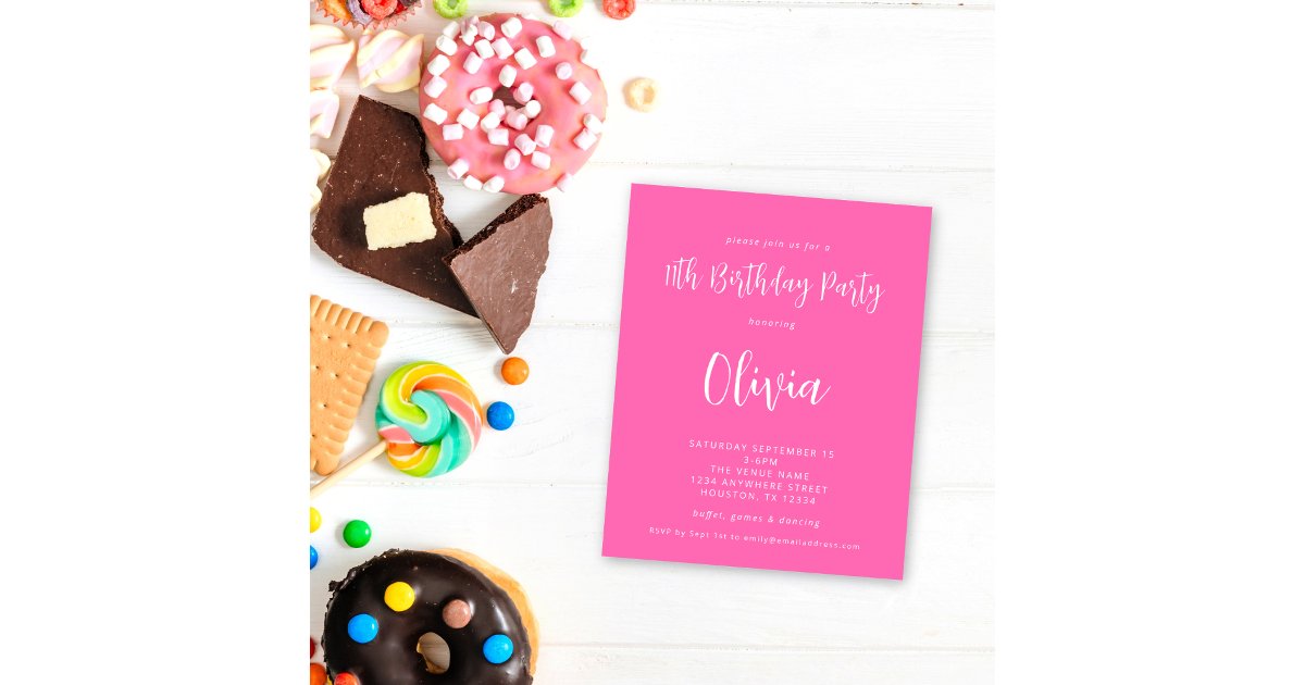 PAPER | Script Hot Pink 11th Birthday Party | Zazzle