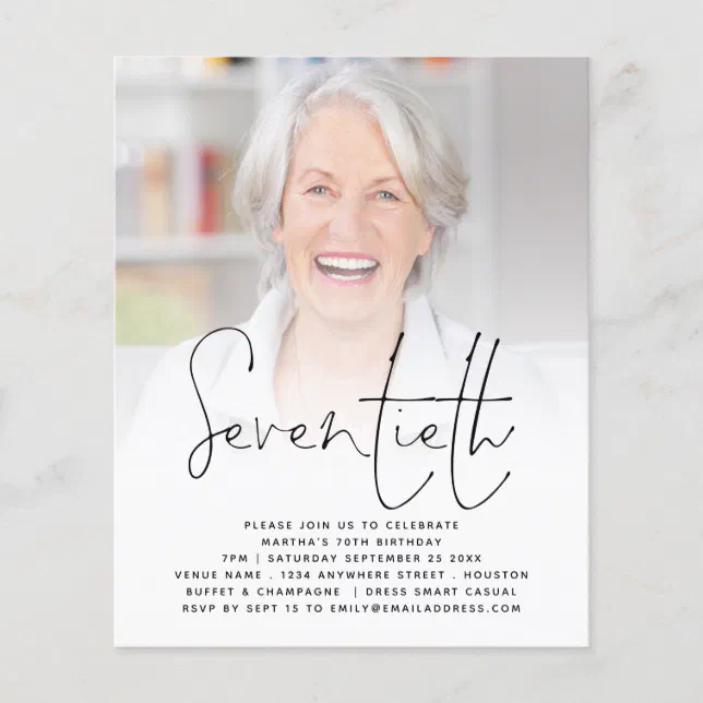 PAPER Script Photo 70th Birthday Party Invitation | Zazzle
