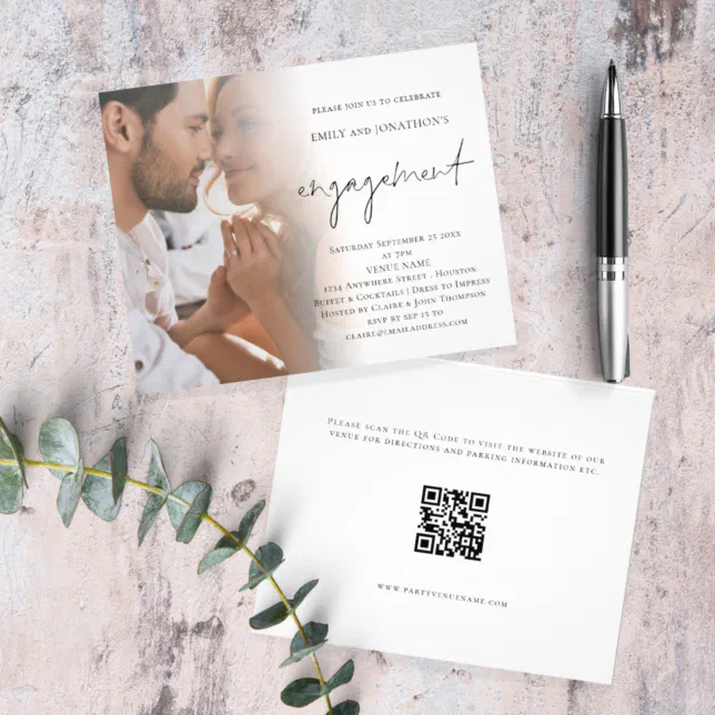 PAPER Script Photo QR Code Engagement Invitation | Zazzle