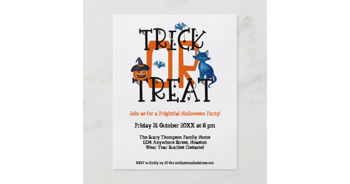 PAPER | Script Trick Or Treat Halloween Party | Zazzle