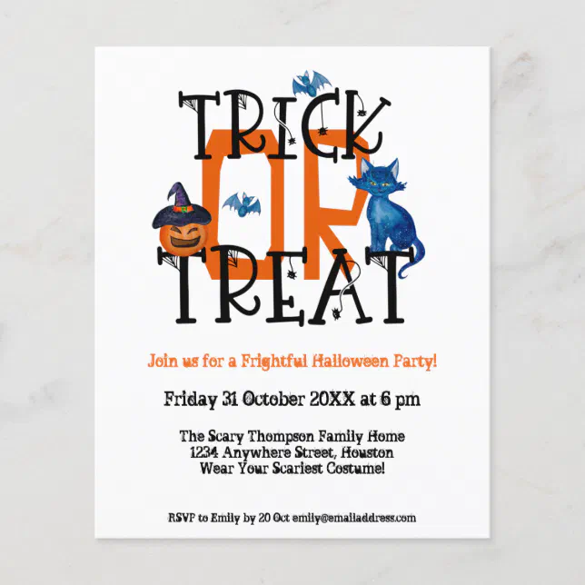 PAPER | Script Trick Or Treat Halloween Party | Zazzle