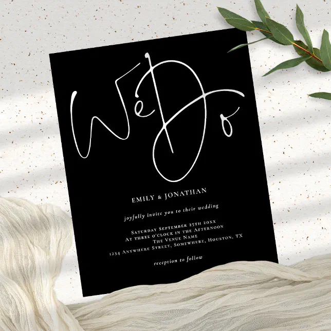 PAPER Script We Do Black Wedding Invitation | Zazzle