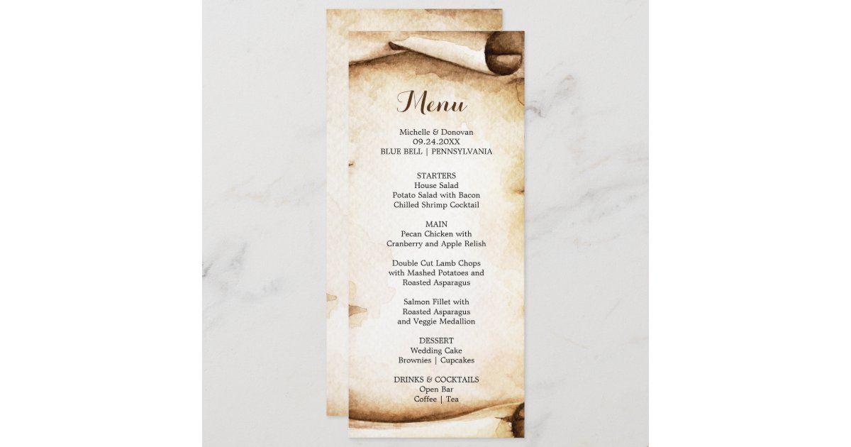 Paper Scroll Rustic Country Dinner Menu Card | Zazzle
