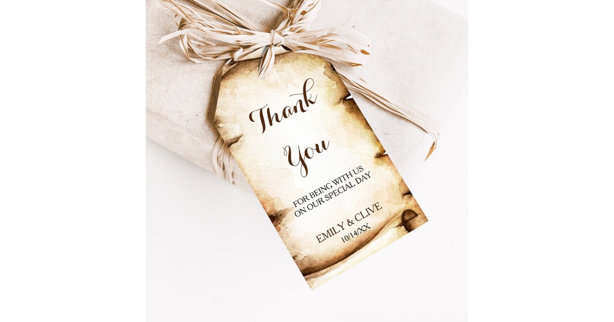 Paper Scroll Rustic Country Thank You Gift Tags | Zazzle