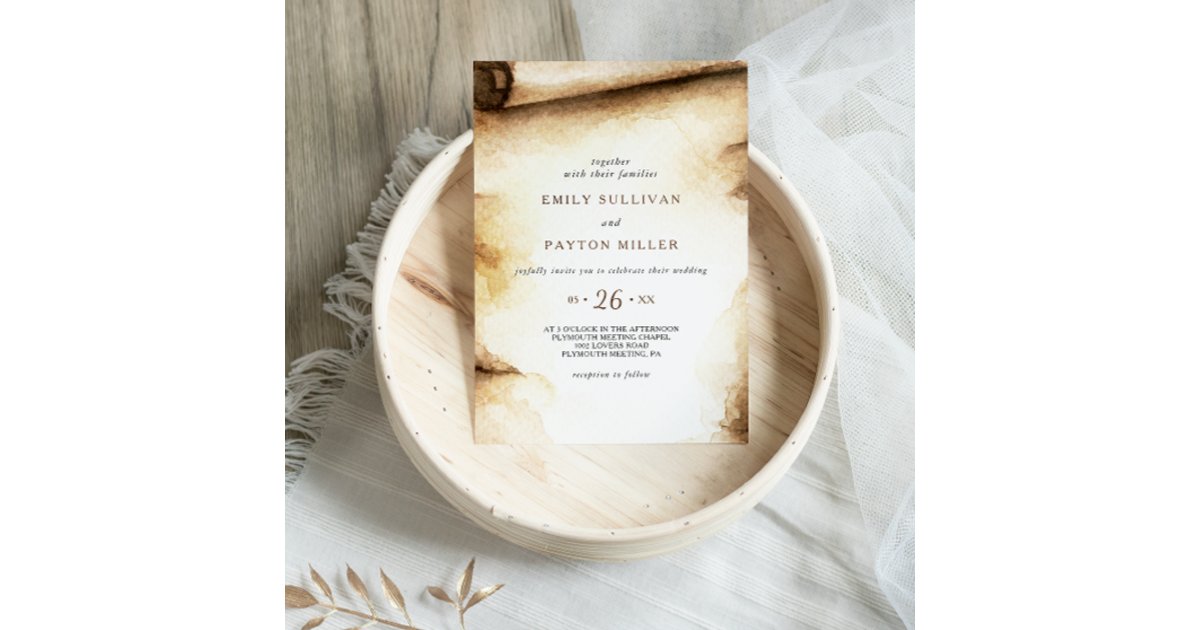 Paper Scroll Rustic Country Wedding Invitation | Zazzle