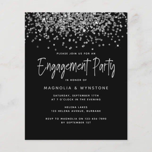 PAPER Silver Glitter Engagement Party Invitation | Zazzle