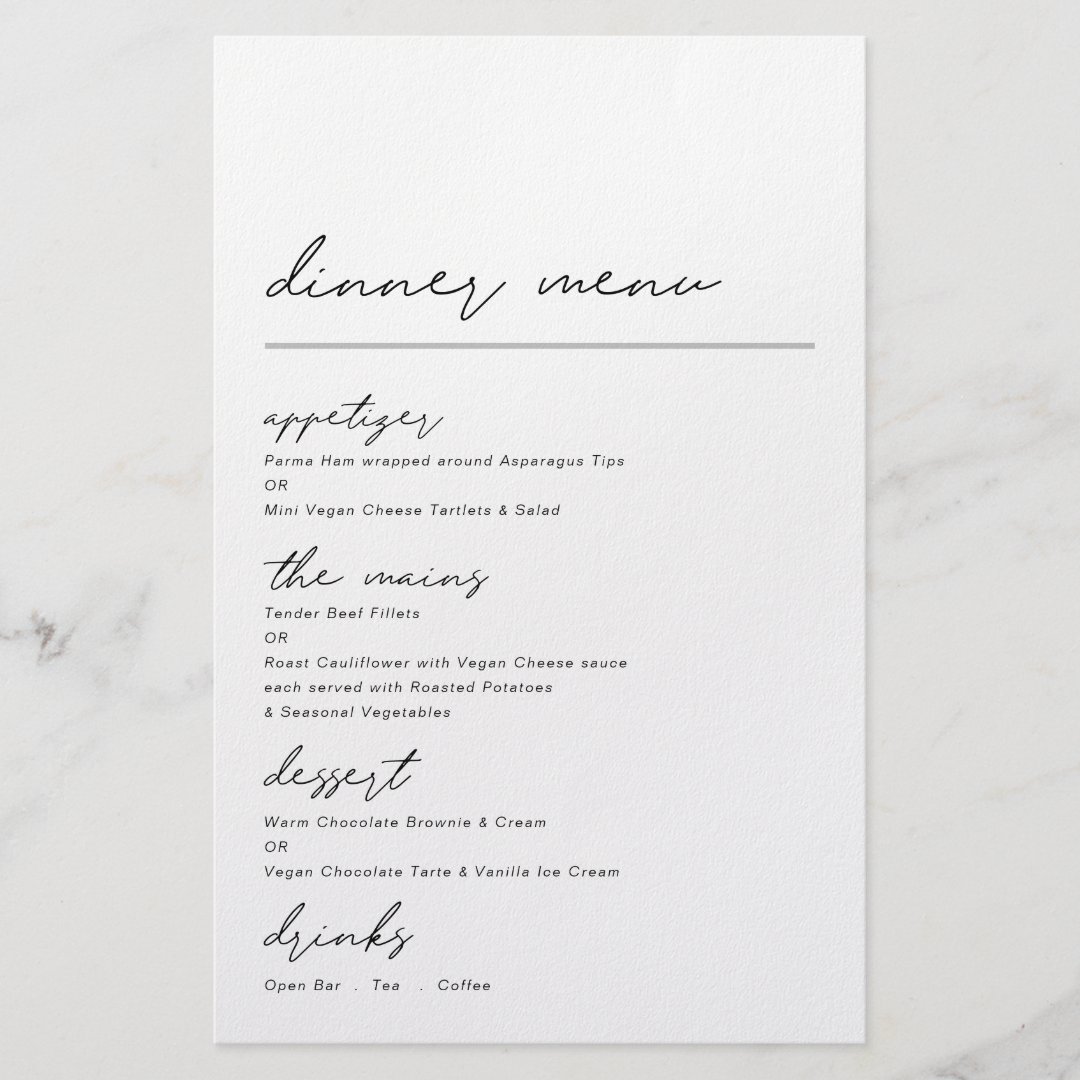 PAPER | Simple Script Occasion Dinner Menu | Zazzle
