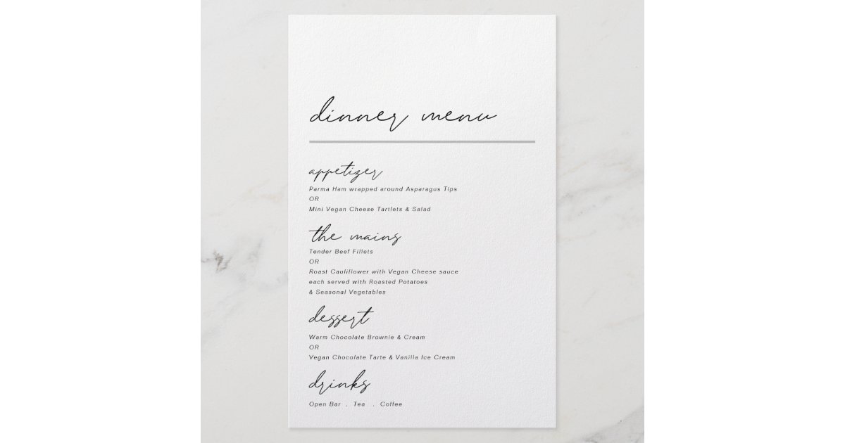 PAPER | Simple Script Occasion Dinner Menu | Zazzle