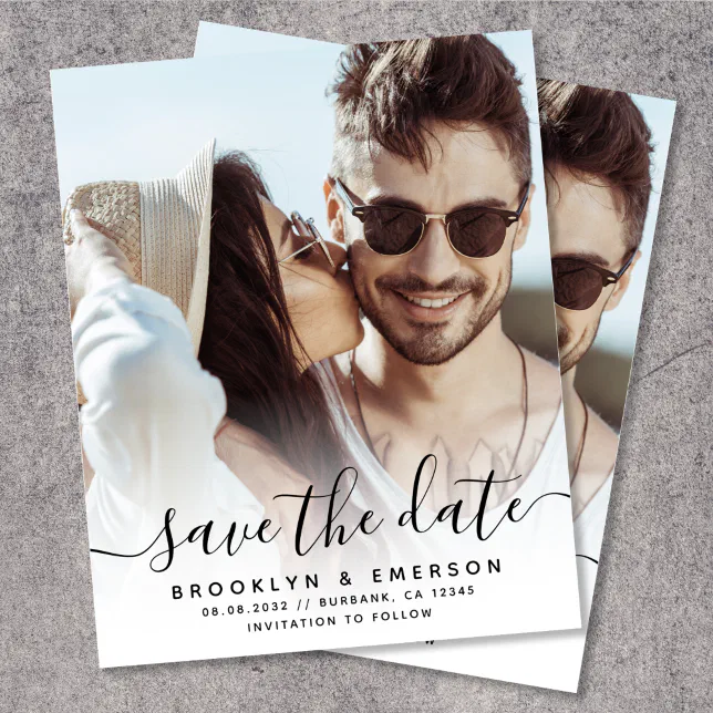 PAPER Simple Script Photo Wedding Save the Date | Zazzle