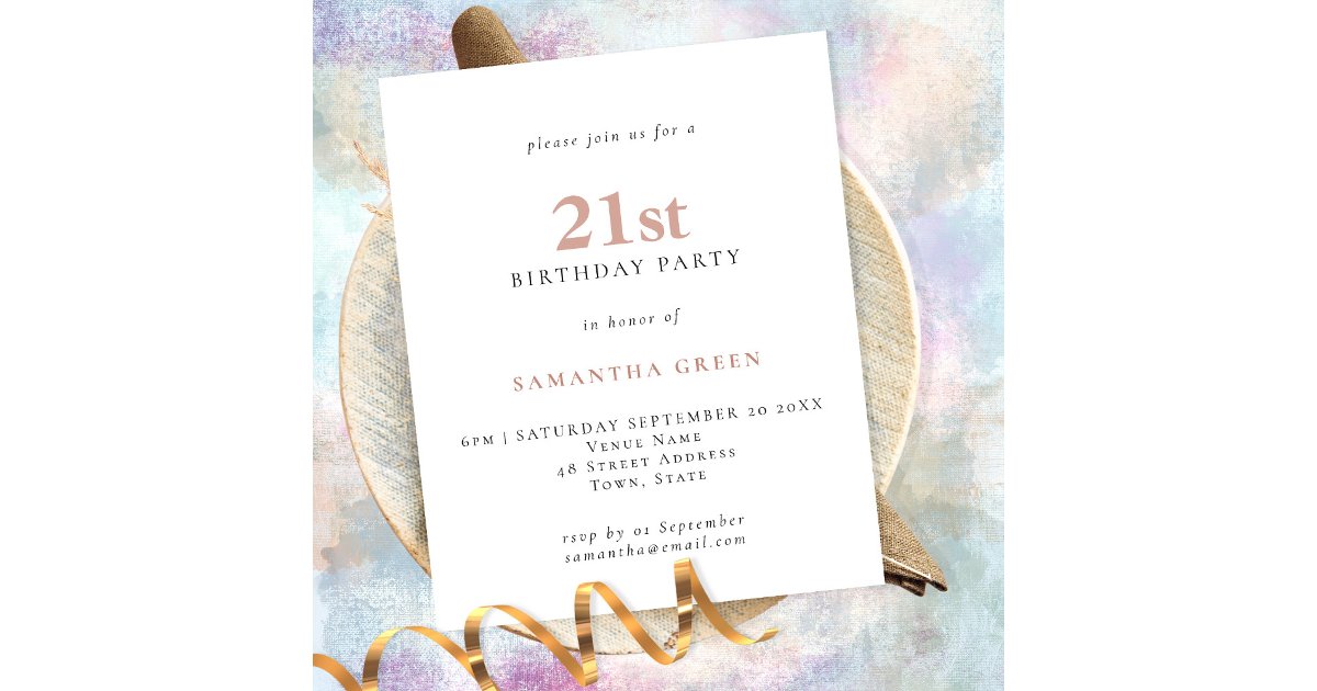 PAPER Simple Text Blush 21st Birthday Invitation | Zazzle