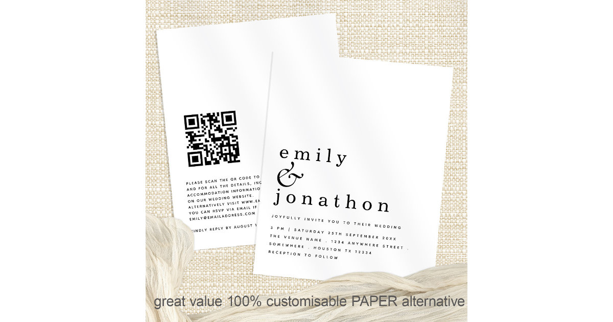PAPER Simple Text QR Code Wedding Invitation | Zazzle