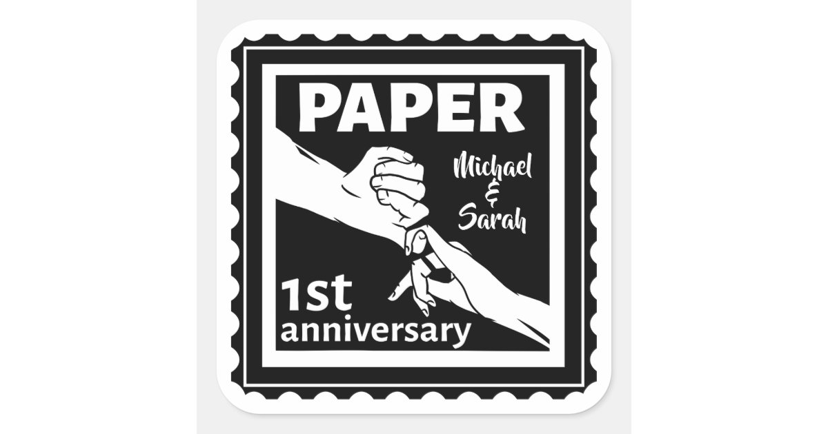 Paper traditional 1st wedding anniversary square sticker | Zazzle