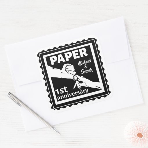 Paper traditional 1st wedding anniversary square sticker | Zazzle