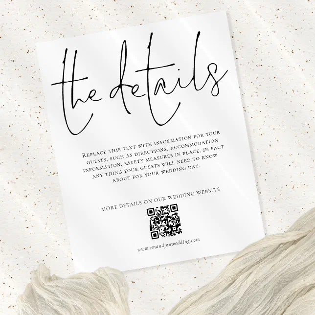 PAPER Wedding Details QR Code Script Enclosure | Zazzle