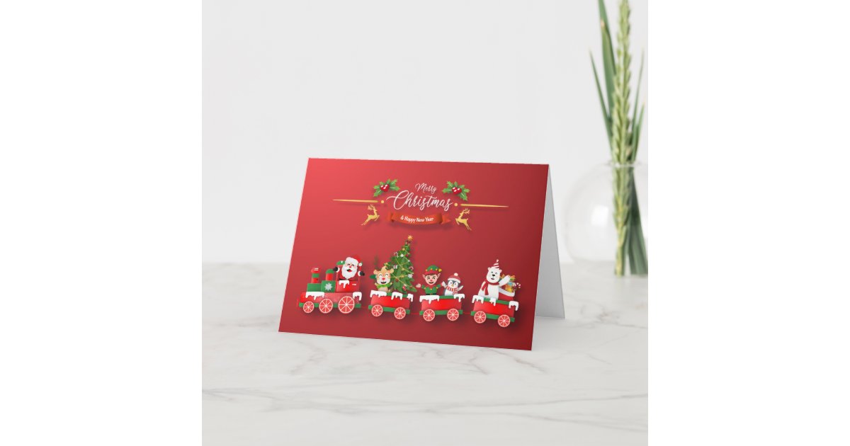 Papercut Christmas Train Holiday Card | Zazzle