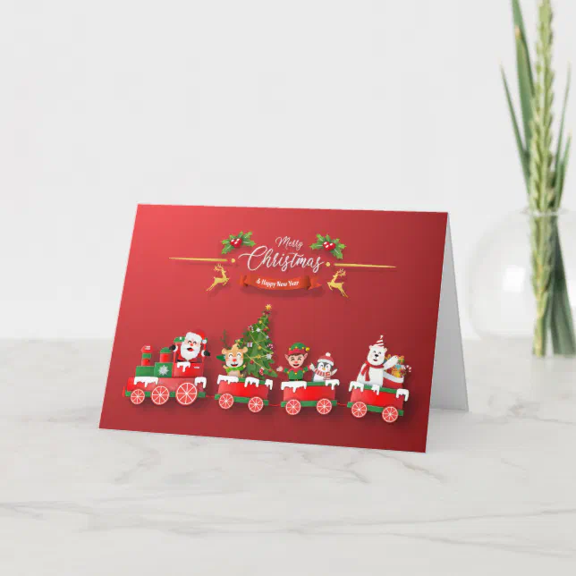 Papercut Christmas Train Holiday Card | Zazzle