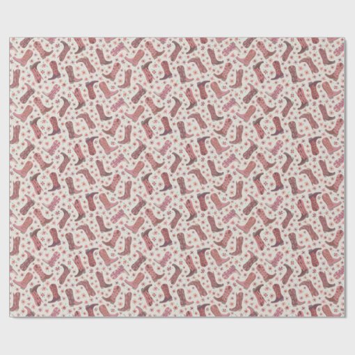 Papercut Cowgirl Boots in Pink and Brown Flowers Wrapping Paper | Zazzle
