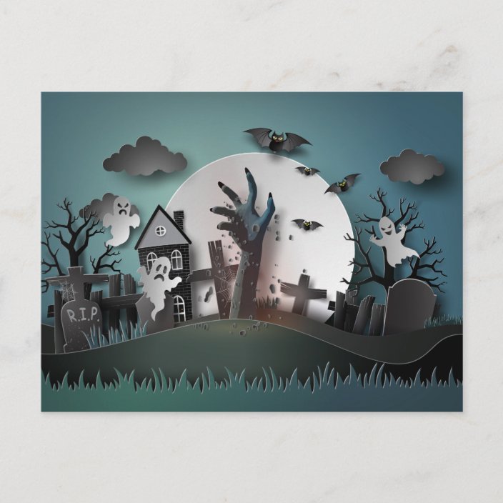 Papercut Zombie Graveyard & Ghosts Postcard | Zazzle.com