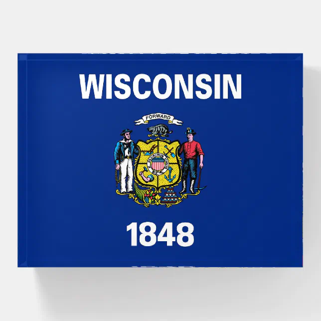 Paperweight with flag of Wisconsin State, USA | Zazzle