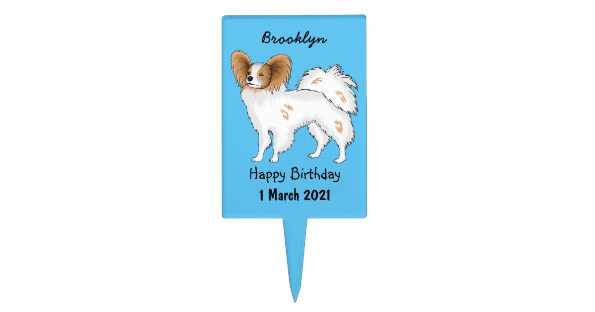 Papillon dog cartoon illustration cake topper | Zazzle