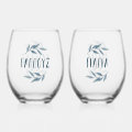 Papou and Yiayia Greek grandparents blue Stemless Wine Glass | Zazzle