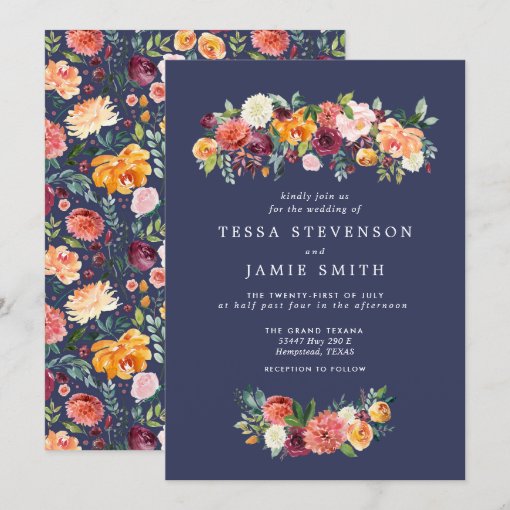 Paprika Burgundy Floral Wedding Invitation | Zazzle
