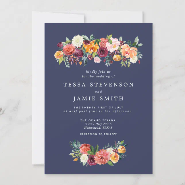 Paprika Burgundy Floral Wedding Invitation | Zazzle