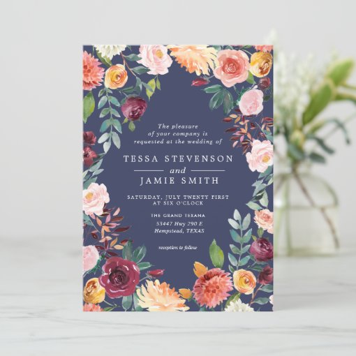 Paprika Burgundy Floral Wedding Invitation | Zazzle
