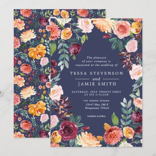 Paprika Burgundy Floral Wedding Invitation | Zazzle