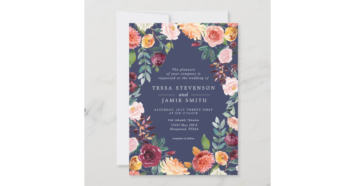 Paprika Burgundy Floral Wedding Invitation | Zazzle