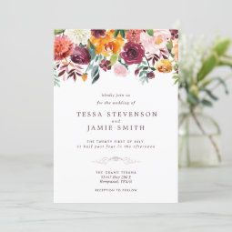 Paprika Burgundy Floral Wedding Invitation | Zazzle