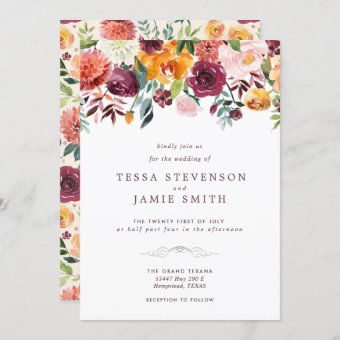 Paprika Burgundy Floral Wedding Invitation | Zazzle