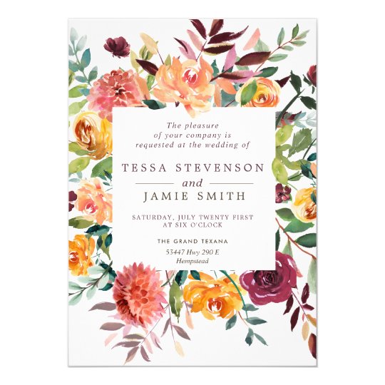Paprika Burgundy Floral Wedding Invitation | Zazzle.com