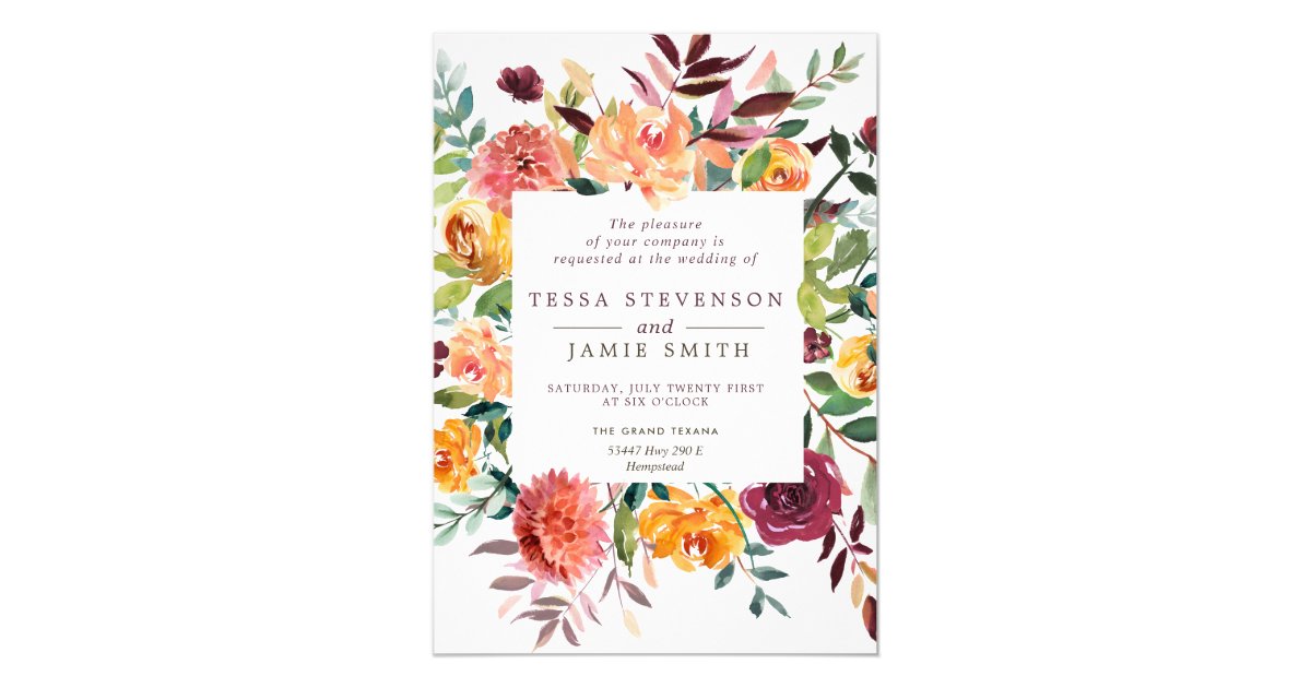 Paprika Burgundy Floral Wedding Invitation | Zazzle.com